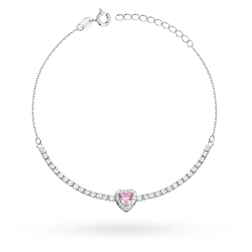 Srebrna bransoletka tenisowa z różową cyrkonią w kształcie serca Farve ...